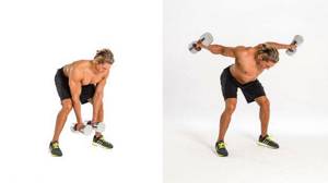 Lumberjack exercise on a block, with a kettlebell and a dumbbell ...